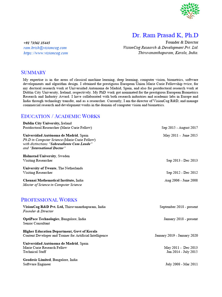 RamKrish_Profile | PDF | Fingerprint | Biometrics