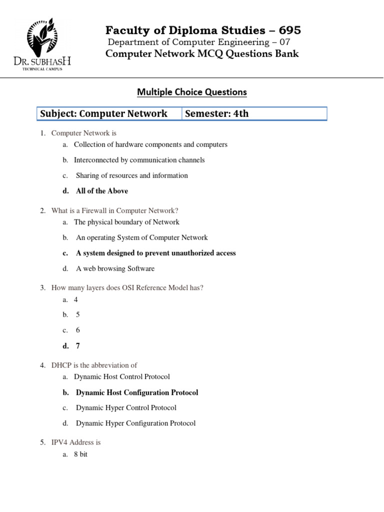 22520-mcq - COMPUTER Network - MCQ | PDF | Osi Model | Computer Network