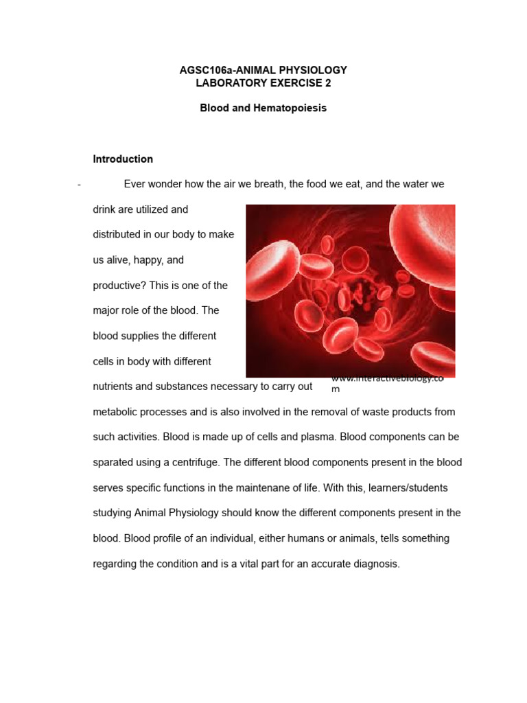 Animal Physiology Lab Sample | PDF | Blood | Hemostasis
