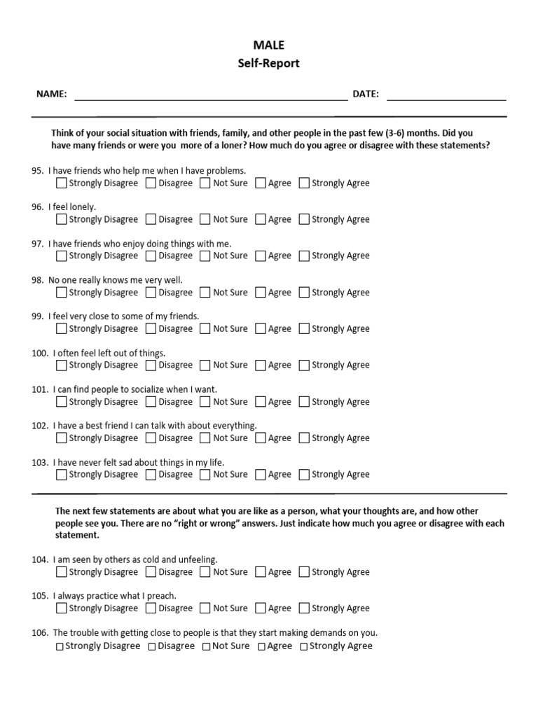 MALE Self Report E Form | PDF | Self Report Study