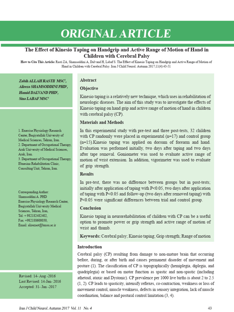 The Effect of Kinesio Taping On Handgrip and Active Range of Motion of ...