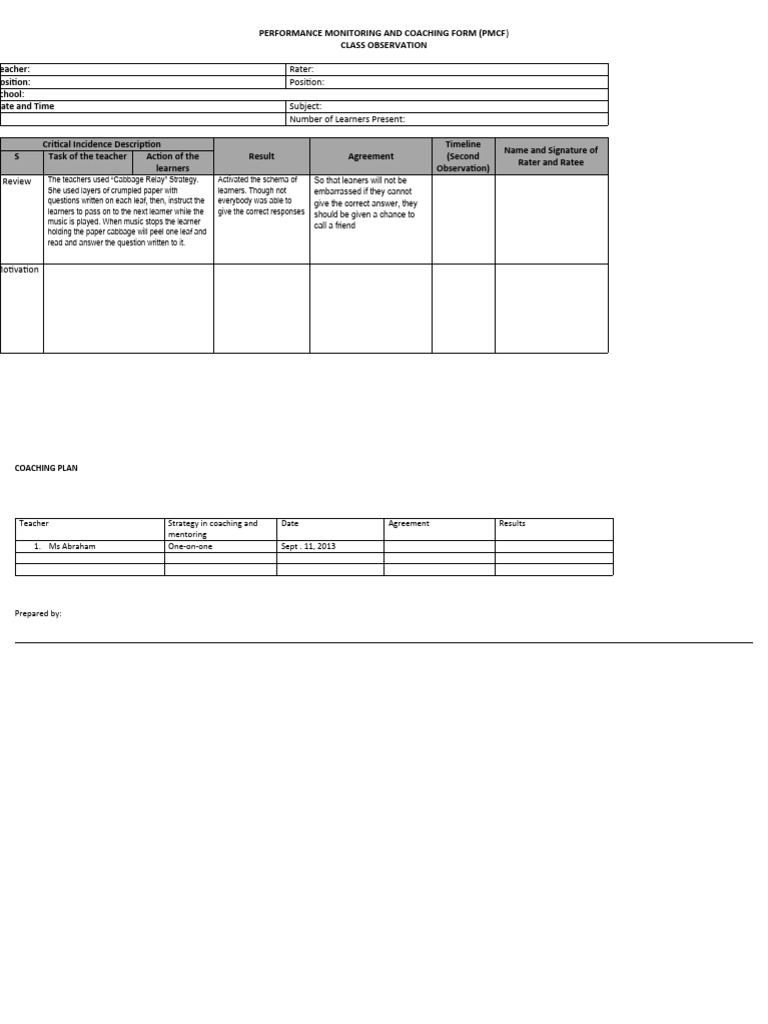 Classroom Observation Non-Graded Microsoft Excel | PDF | Learning ...