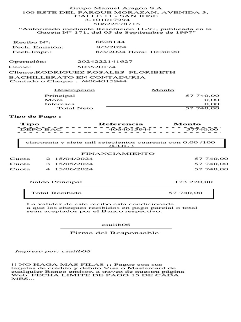 rpt_recibosCajasFinanciamiento503520174 | PDF