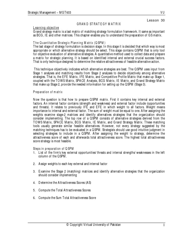 Handouts 30 | PDF | Matrix (Mathematics) | Strategic Management