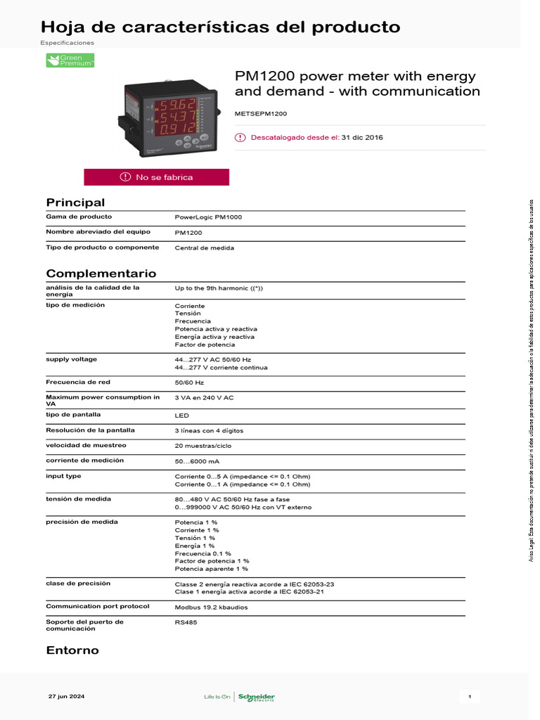 Schneider Electric - PM1000-Series - METSEPM1200 | PDF | Cantidades ...