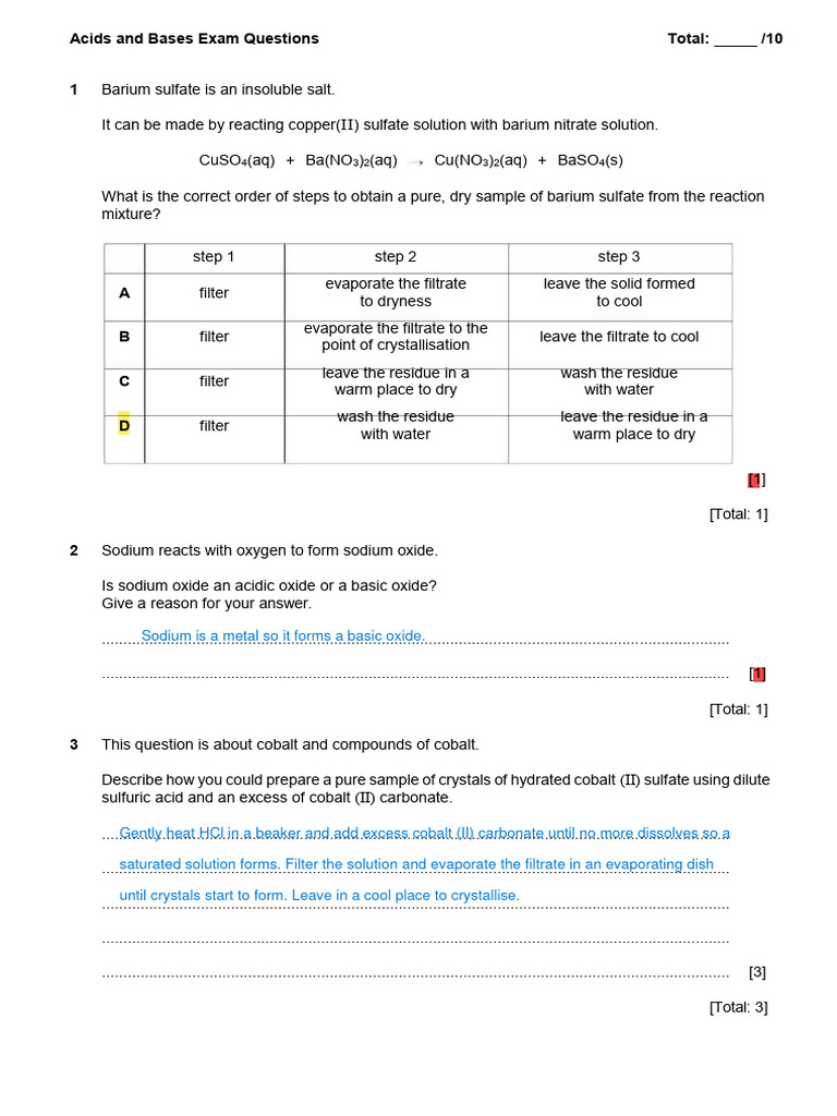 Acids, Bases and Salts Worksheet | PDF | Sulfate | Oxide