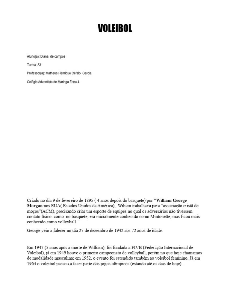 Atividade Volei | PDF | Voleibol