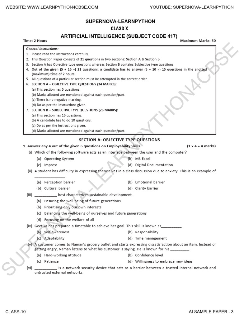 Class 10 AI Chapter 3 Question Bank | PDF | Artificial Intelligence ...