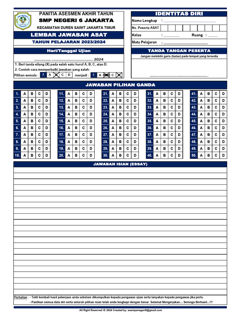 Lembar Jawaban ASAT 2024 | PDF | Metode & Bahan Ajar