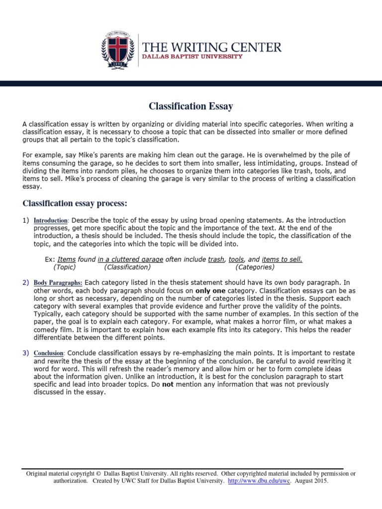 Classification | PDF | Essays | Thesis