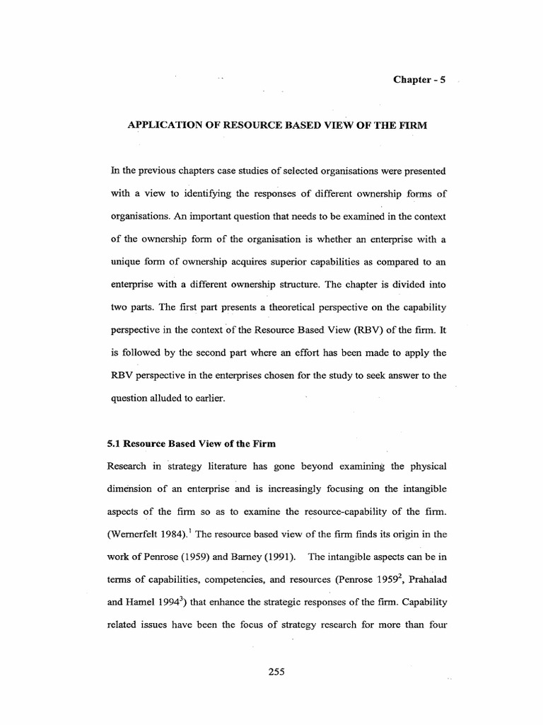 APPLICATION OF RESOURCE BASED VIEW OF THE FIRM (Chap5) | PDF ...
