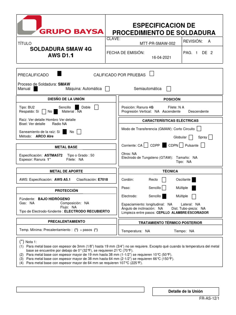 Mtt-Pr-Smaw-002-4g D1.1 | PDF | Soldadura | Construcción
