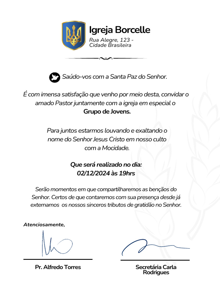 Carta para Culto Convite Minimalista Branco A4 | PDF Carta para Culto Convite Minimalista Branco A4 | PDF