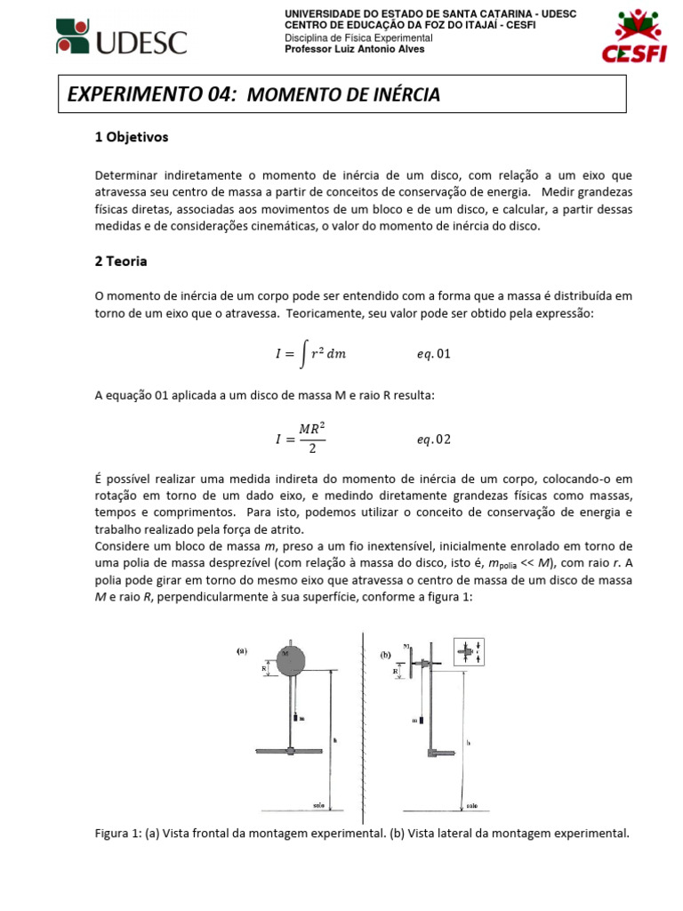 Momento de Inércia: Experimento e Cálculos | PDF | Massa | Iniciativa/Conjuntura
