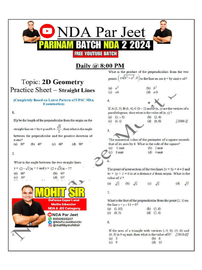 2D GEOMETRY - Straight Line | PDF