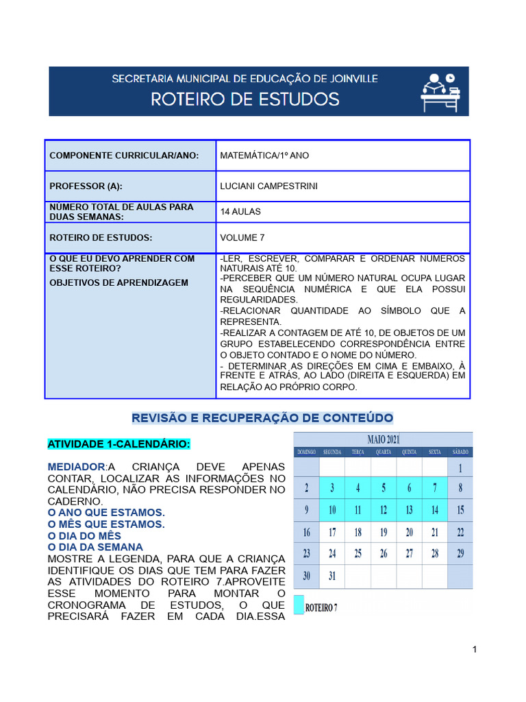 Plano de Aula 07 - Matemática | PDF | Números | Aprendizado