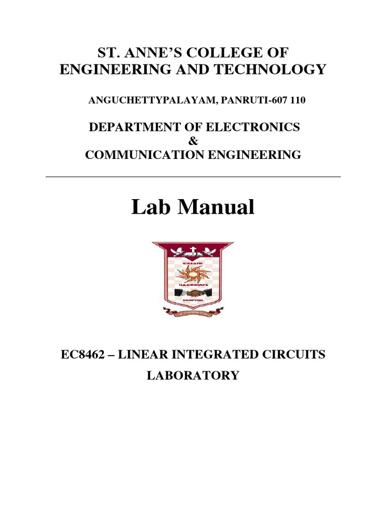 Ec8462-Linear Integrated Circuits Laboratory-879654152-Ece Lic - Manual | PDF | Operational ...