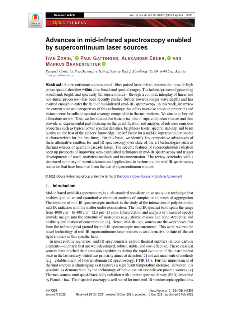 Advances in Mid-Infrared Spectroscopy Enabled by Supercontinuum Laser ...