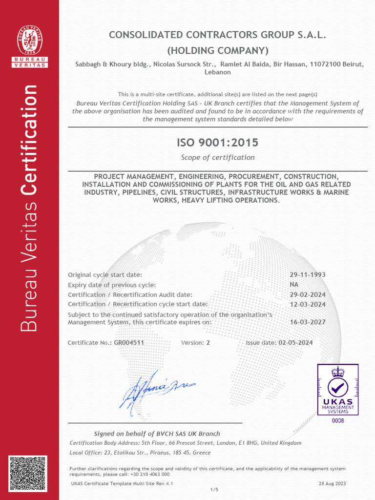 CCC ISO 9001-2015 Cert. (GR004511 Exp. Mar-2027) ) - v2 | PDF | Iso 9000