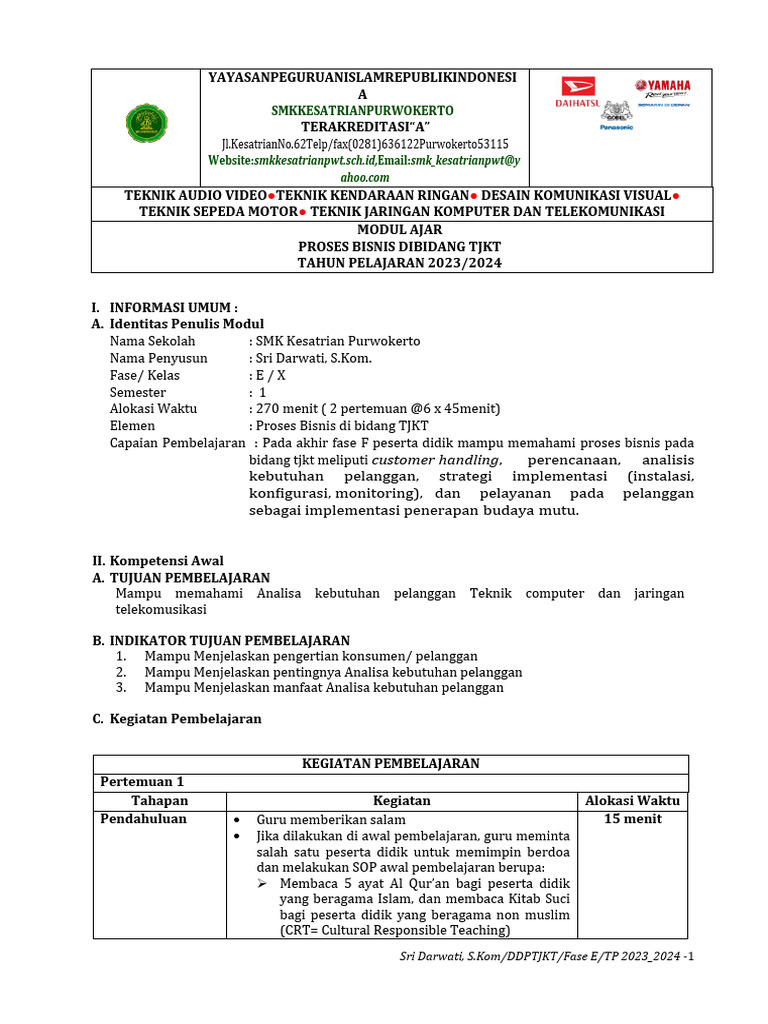 Form Modul Ajar Fase e KST - TP 2023 - 2024 Ma 2 | PDF