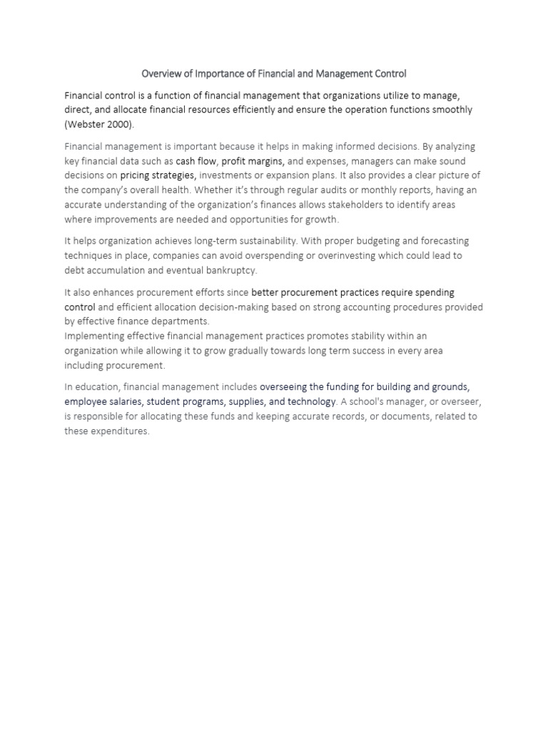 Importance of Financial Control in Management | PDF | Finance & Money ...