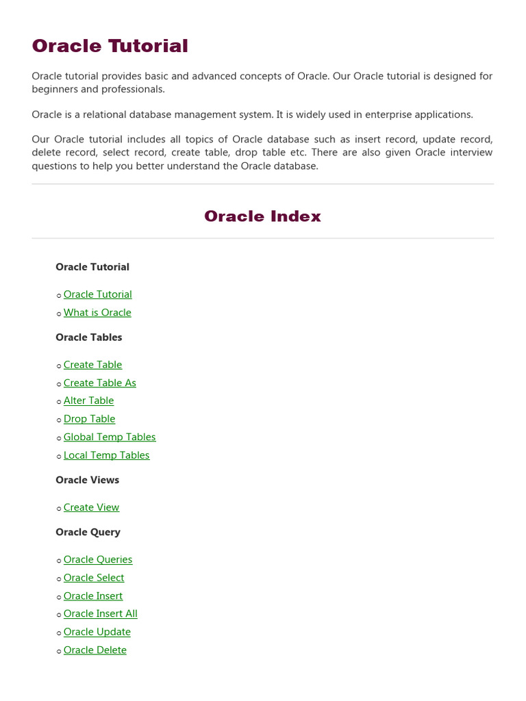 Oracle Tutorial Pdf Databases Oracle Database