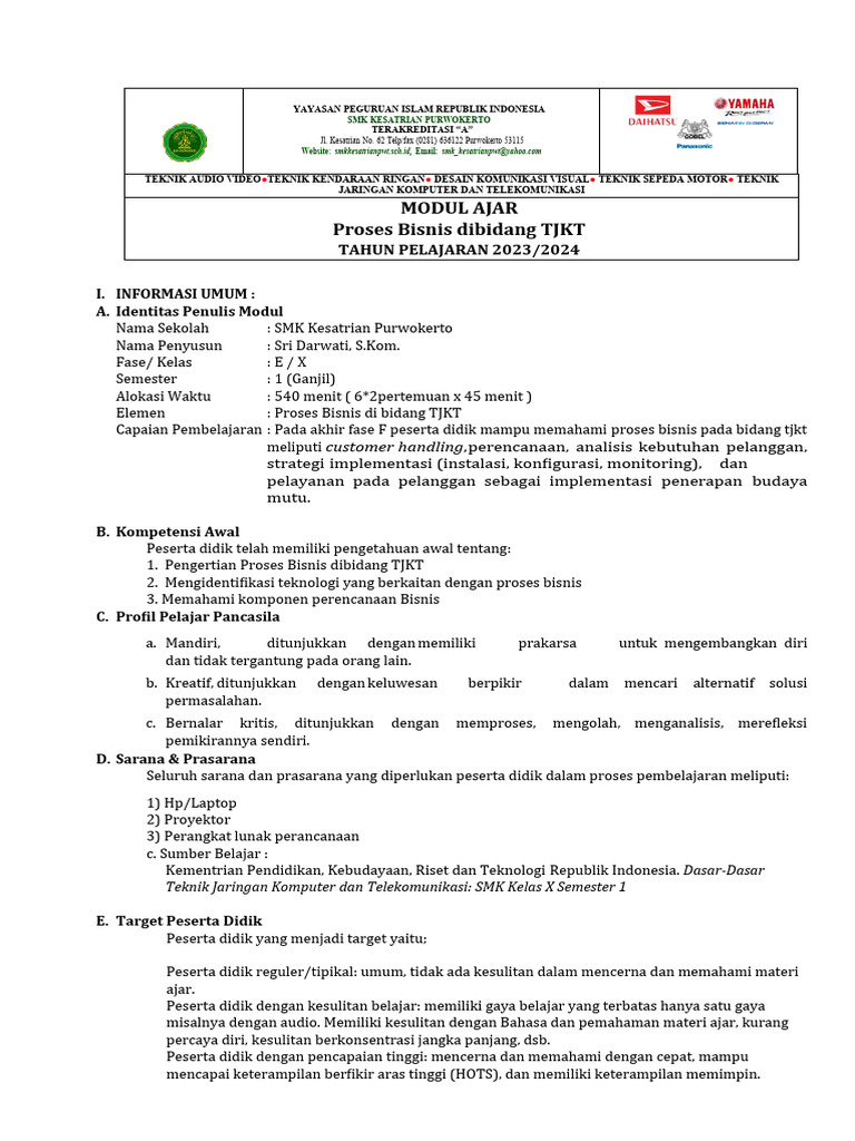 Form Modul Ajar Fase e KST - TP 2023 - 2024 | PDF | Karier & Perkembangan