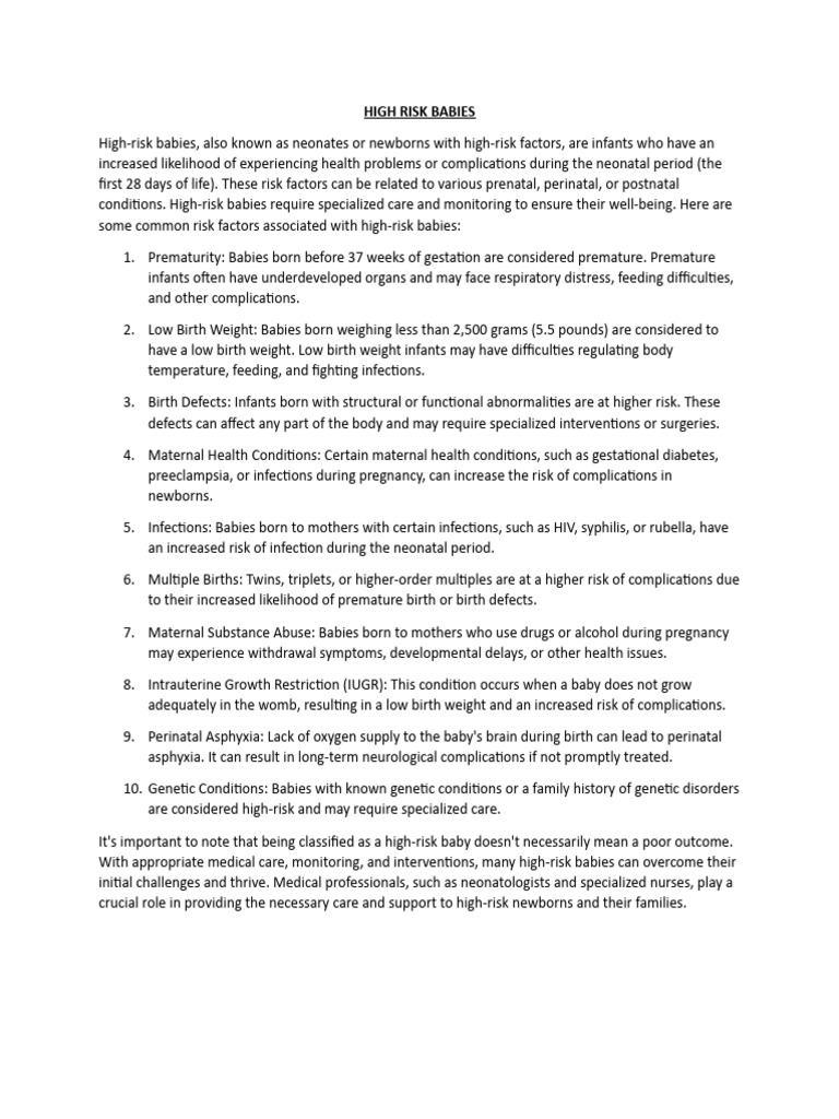 High Risk Babies | PDF | Preterm Birth | Childbirth