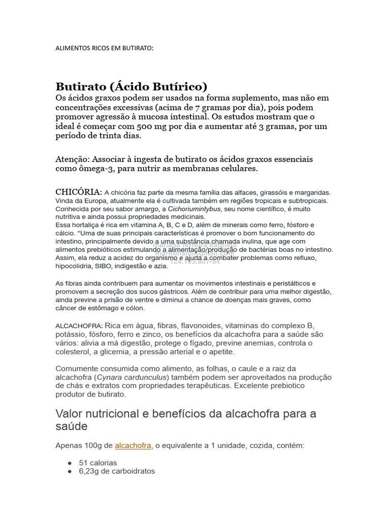 Alimentos Ricos em Butirato | PDF | Vitamina | Grão de bico