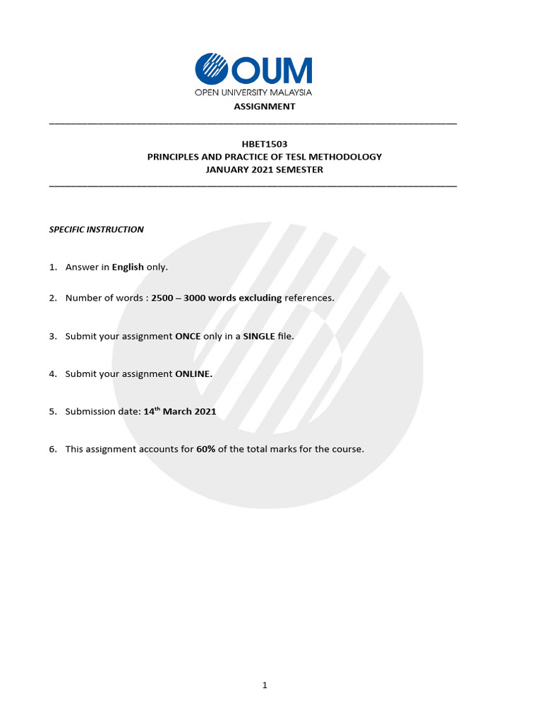 Hbet1503 Tesl Methodology | PDF | Thought | English As A Second Or ...