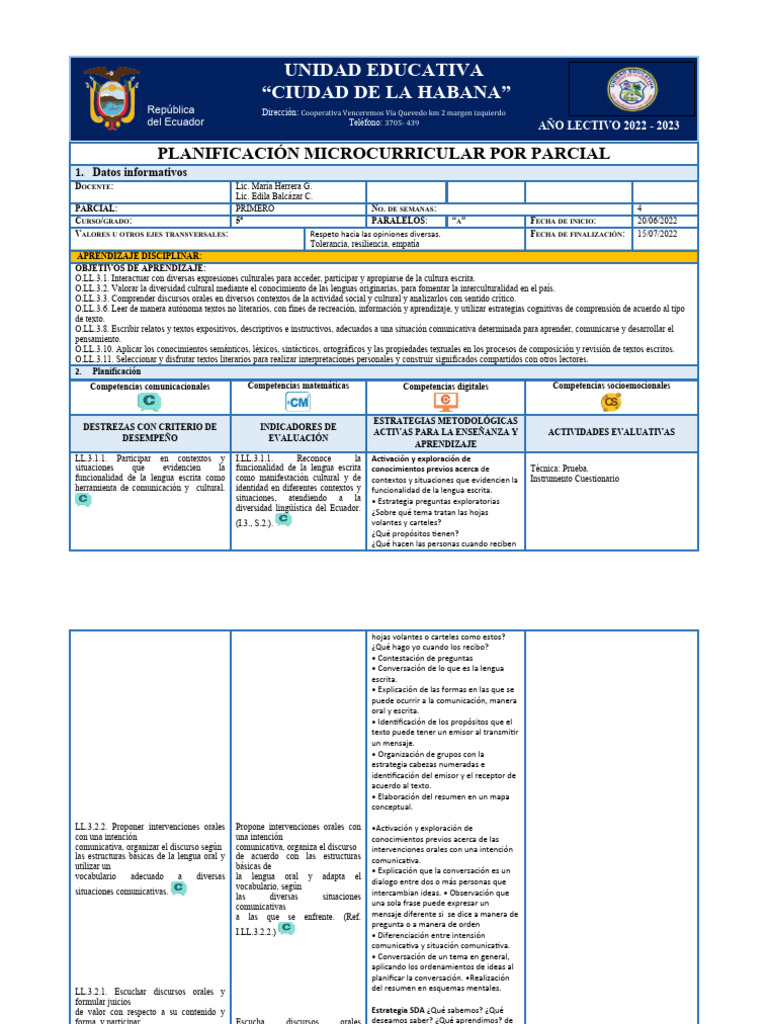 Planificación Microcurricular 5º Grado | PDF | Números | Aprendizaje