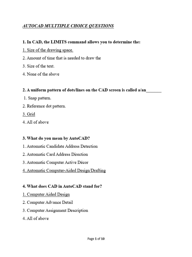 Autocad Multtiple Choice Questions | PDF | Computer Aided Design | Triangle