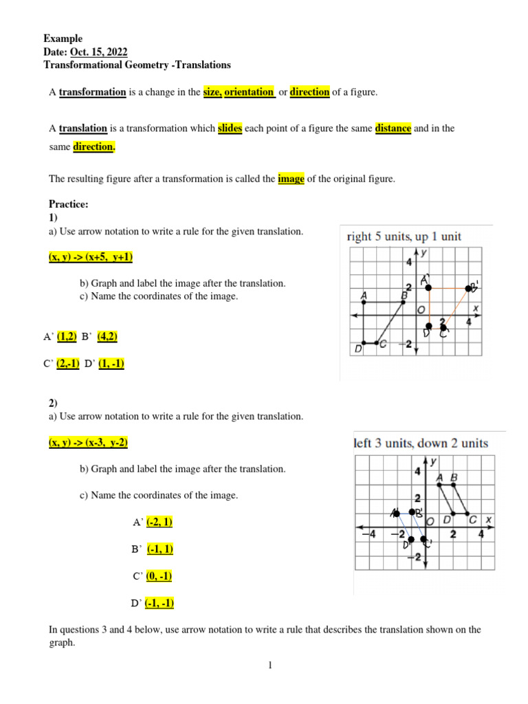 Transformations in Geometry: Translations | PDF | Shape | Cartesian ...