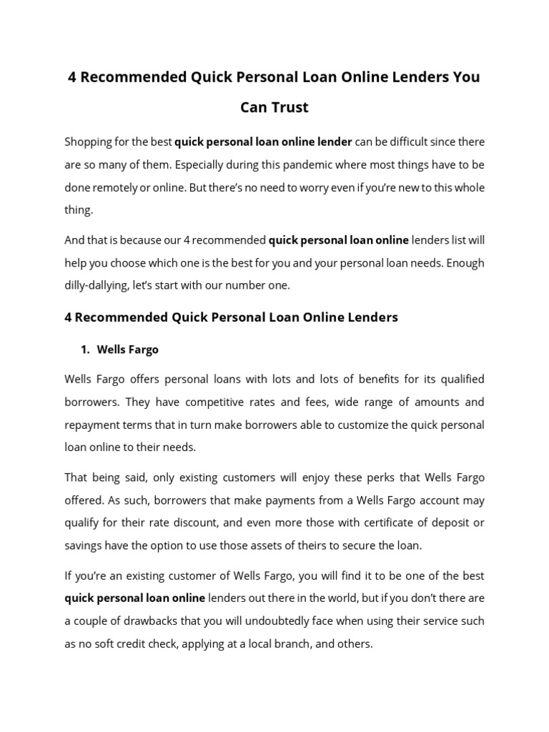 Top 4 Quick Personal Loan Lenders | PDF | Loans | Unsecured Debt