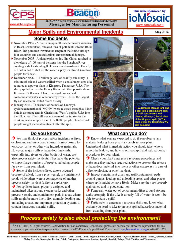 2014-05 - Major Spills and Environmental Incidents | PDF | Leak | Environmental Issues