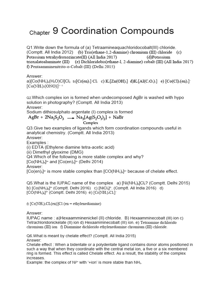Chapter 9 Coordination Compounds | PDF | Ligand | Coordination Complex