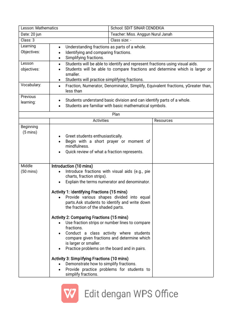 Anggun Nurul Janah - Lesson Plan | PDF | Learning | Cognition