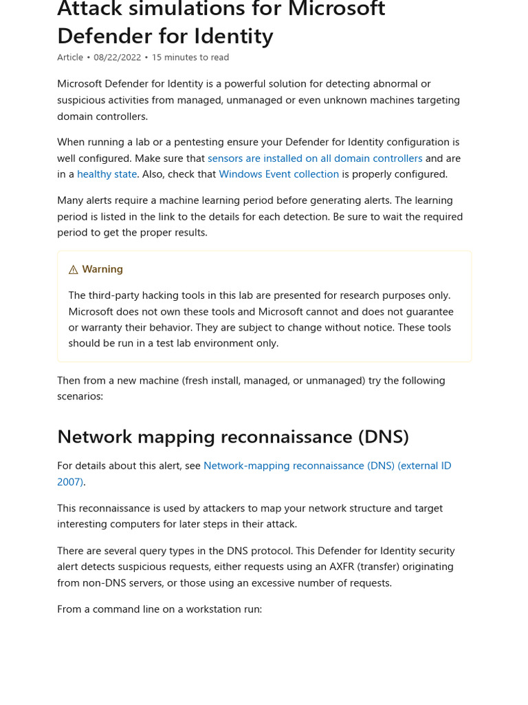 Attack Simulations For Microsoft Defender For Identity - Microsoft Learn | PDF | Password ...