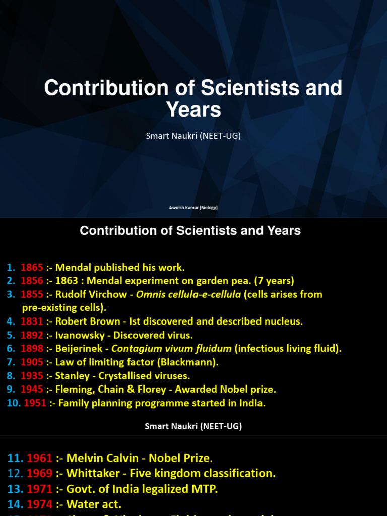 Contribution of Scientists and Years | PDF | Dna | Recombinant Dna