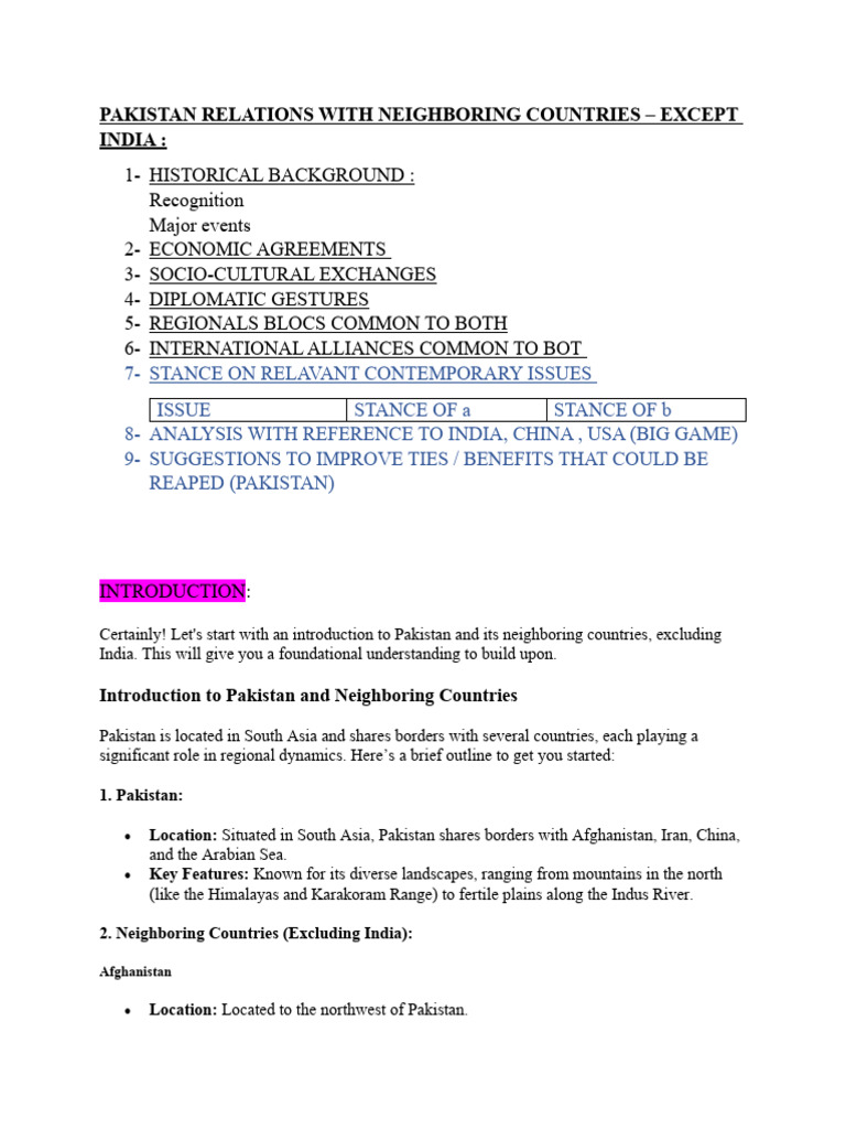 Pakistan Relations With Neighboring Countries and India | PDF ...