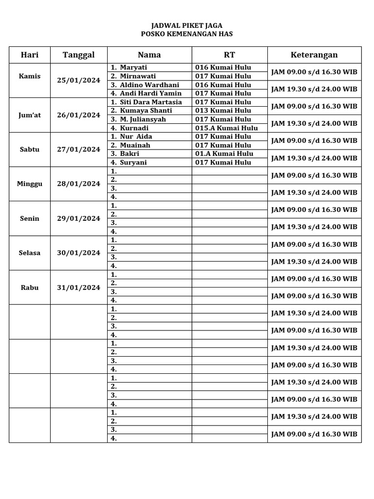 Jadwal Piket Jaga | PDF