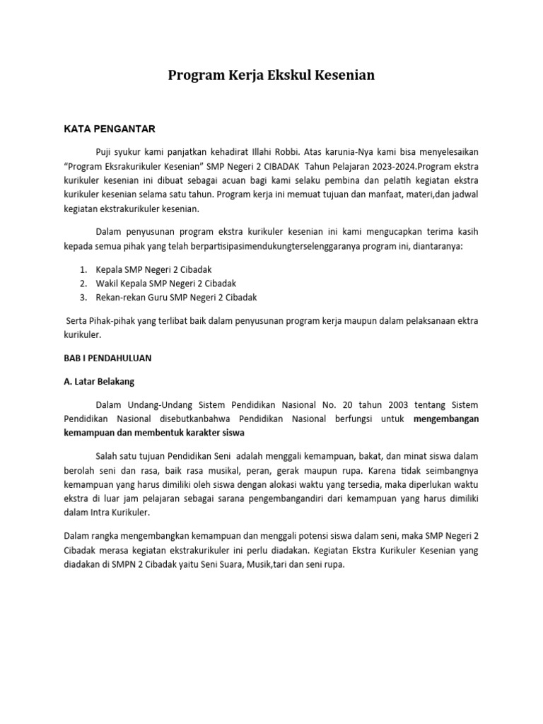 Program Kerja Ekskul Kesenian | PDF