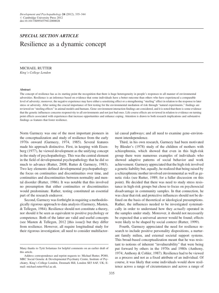 Resilience As Dynamic Concept Pdf Psychological Resilience Stress