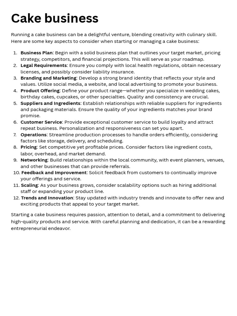 Starting a Successful Cake Business | PDF