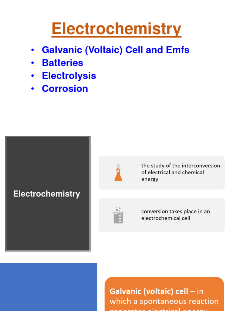Electrochemistry - Galvanic Cells Emfs, Batteries, Electrolysis ...