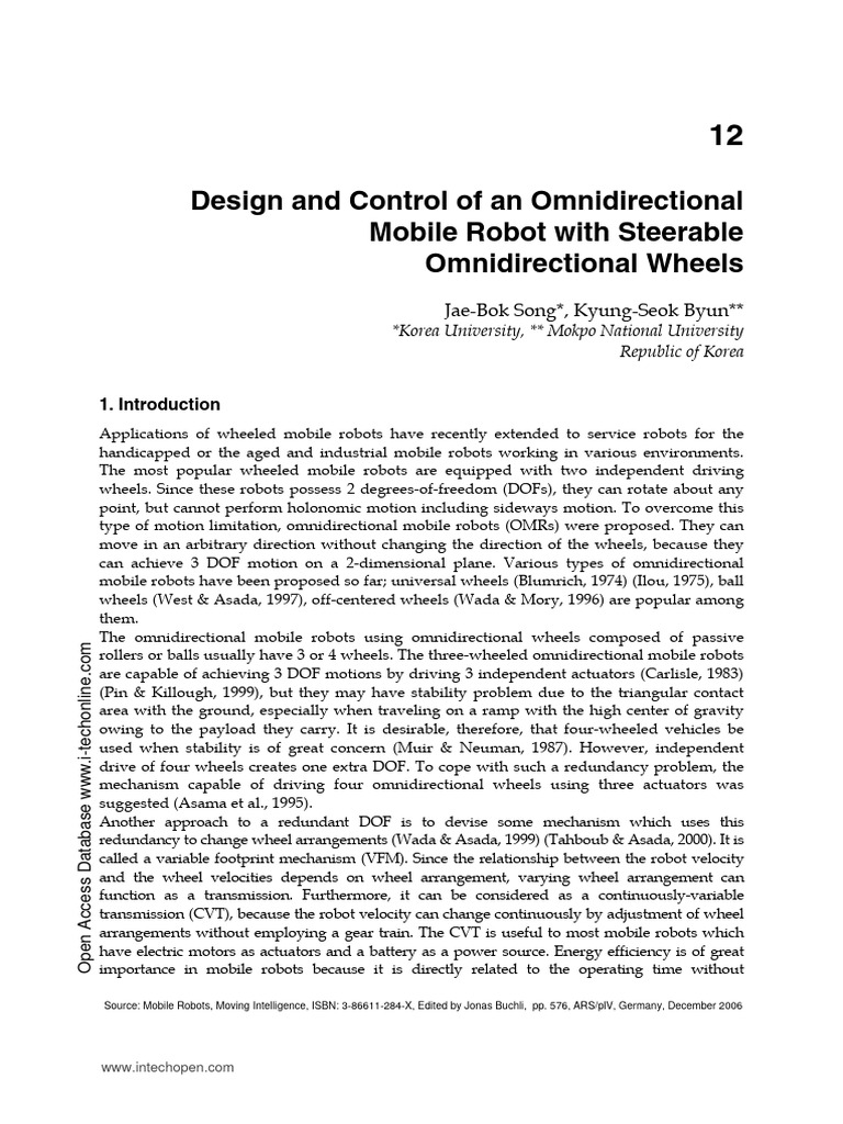 Design and Control of An Omnidirectional Mobile Robot With Steerable Omnidirectional Wheels ...