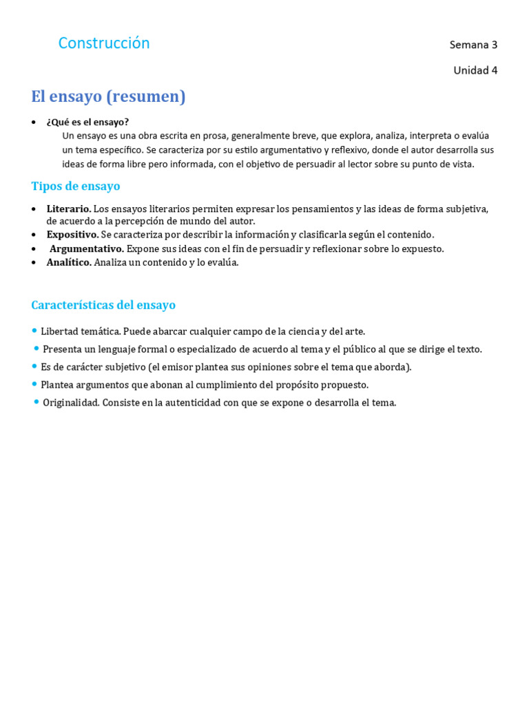 Semana 3 Unidad 4 | PDF | Artes del Lenguaje y Comunicación