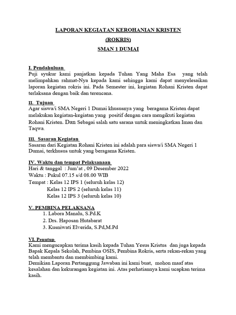 Laporan Kegiatan Kerohanian Kristen | PDF