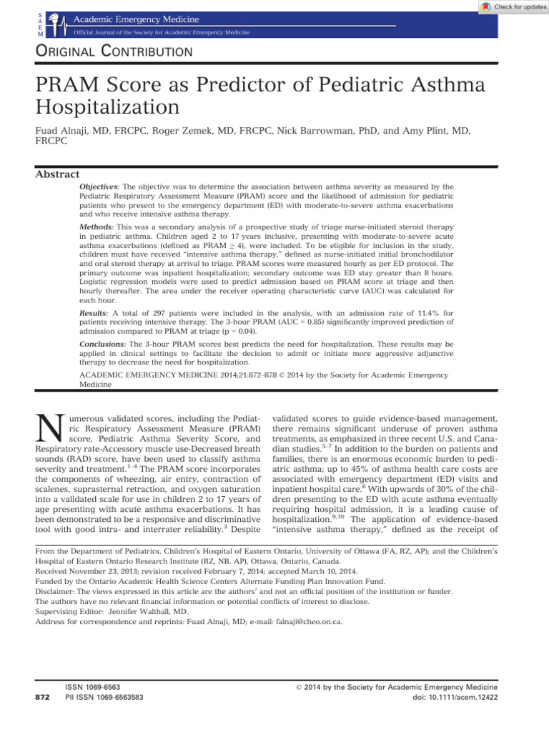 Academic Emergency Medicine - 2014 - Alnaji - PRAM Score As Predictor ...
