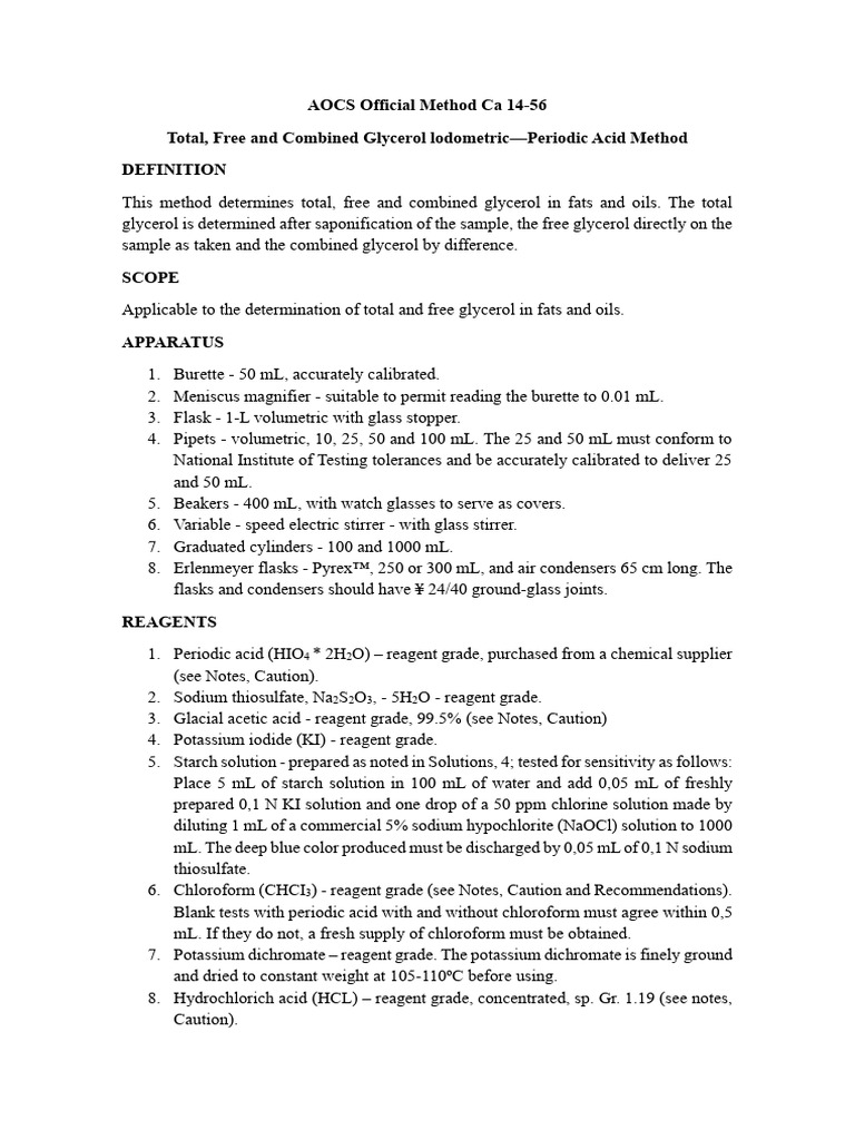 AOCS Official Method Ca 14 | PDF | Titration | Chemistry